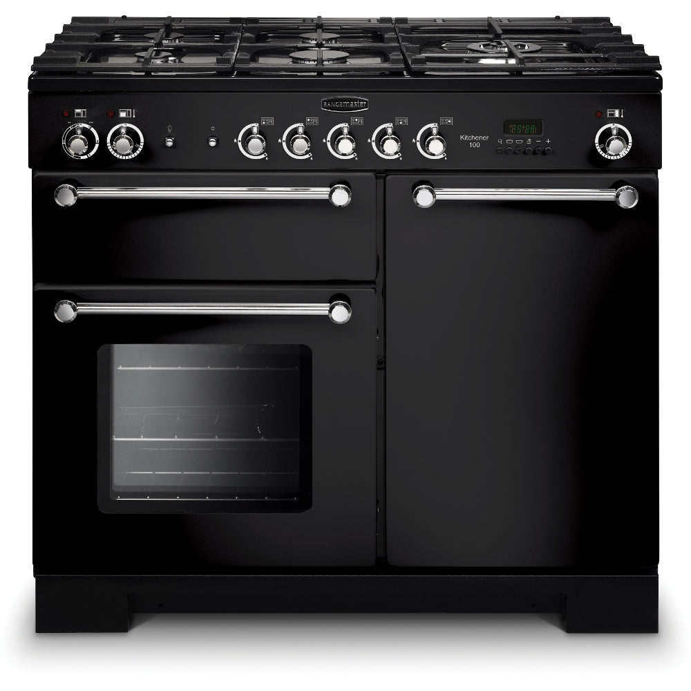 Rangemaster KCH100NGFBL/C - Black/Chrome Gas Range Cooker - 100cm - A+ ...