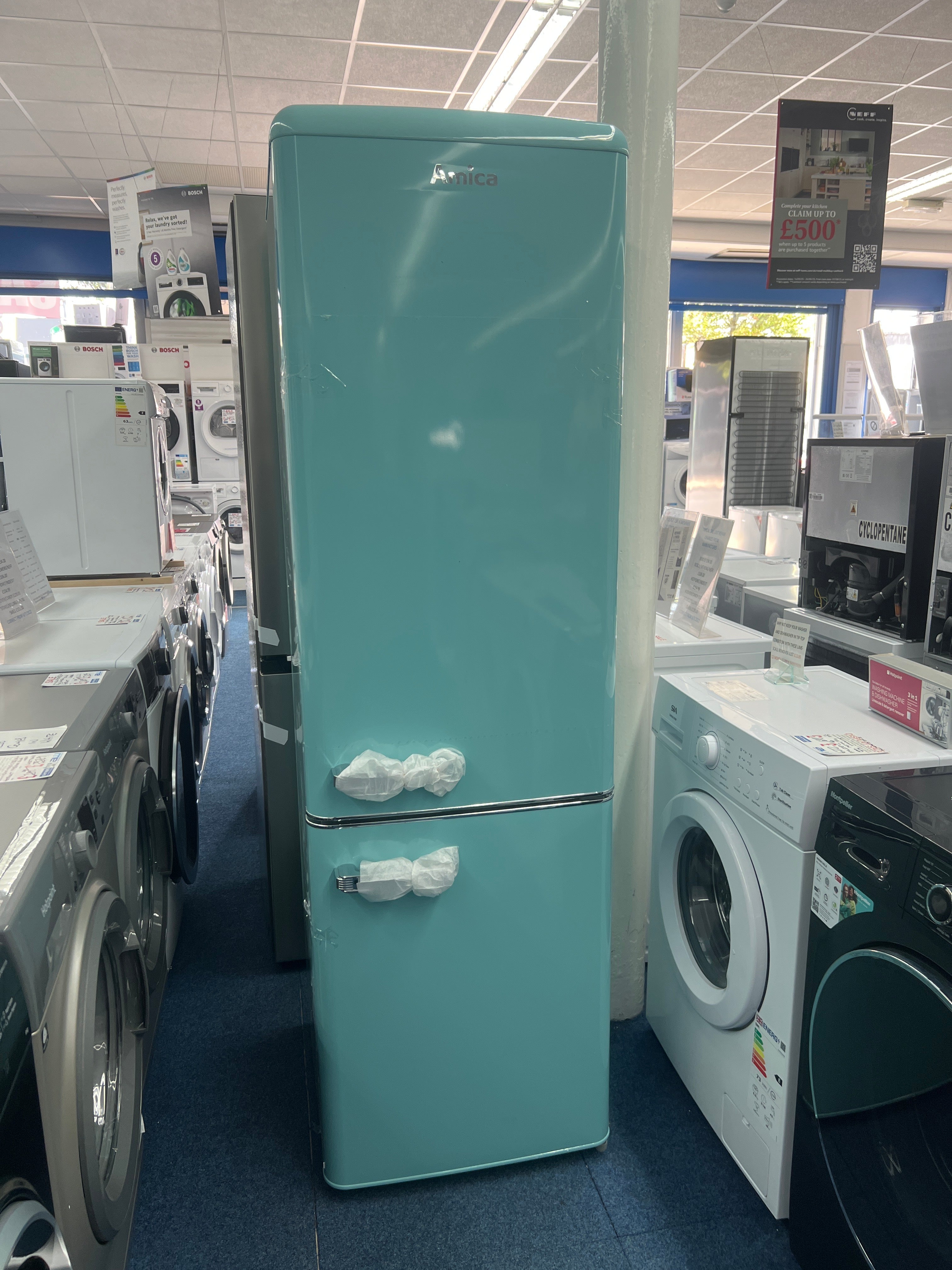 Amica FKR29653DEB - Duck Egg Fridge Freezer - 181L/63L - F Energy - Un ...