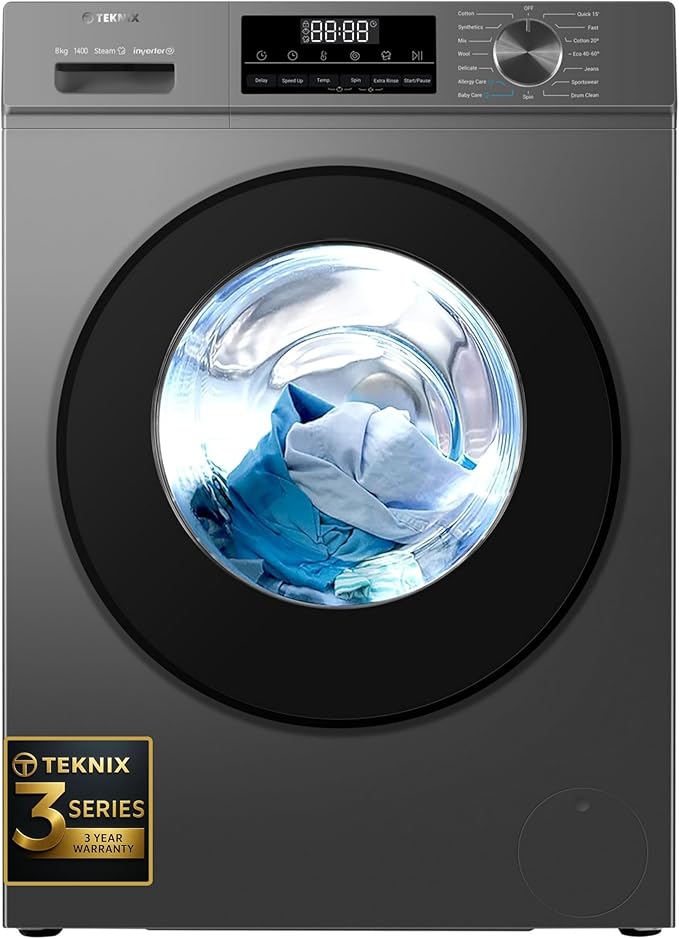 Teknix TK3W814XS - 3rd Gen - Graphite 8KG Washing Machine - 1400 RPM ...