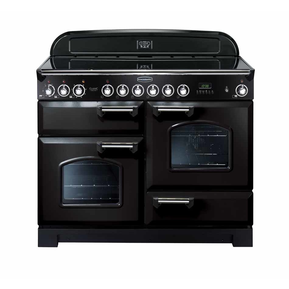 Rangemaster Classic Deluxe CDL110ECBL/C - Black/Chrome Range Cooker ...