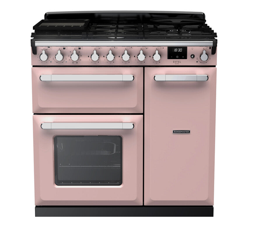 Rangemaster ESDL90DFPPPK/CM1 Estel Deluxe 90cm Dual Fuel Pale Pink/Chr ...