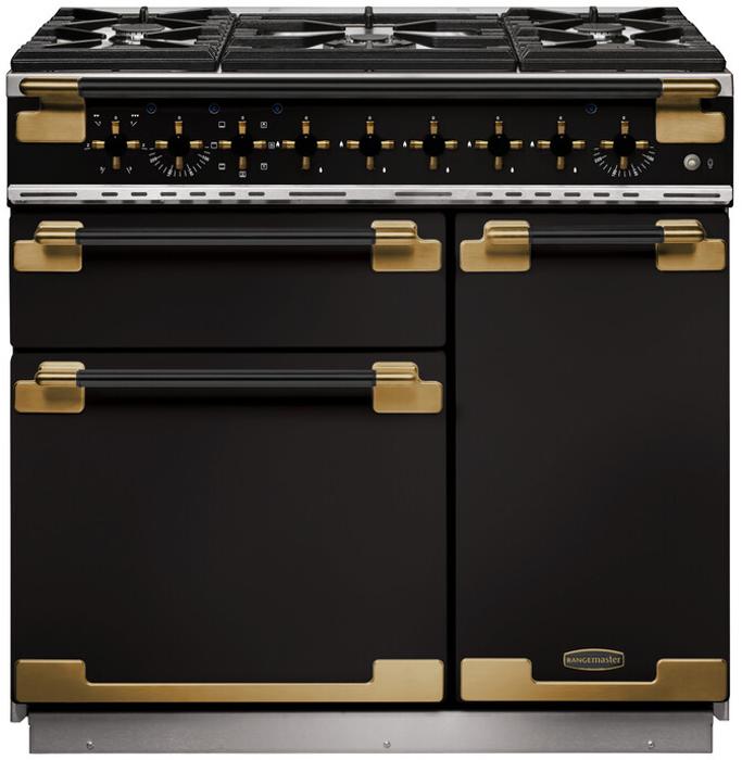 Rangemaster ELS90DFFGB/BE - Black/Antique Brass Range Cooker - 79L Dua ...